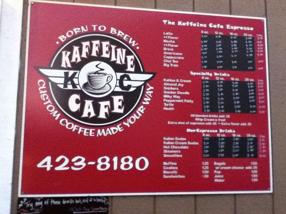 Menu at Kaffeine Cafe Espresso, Longview