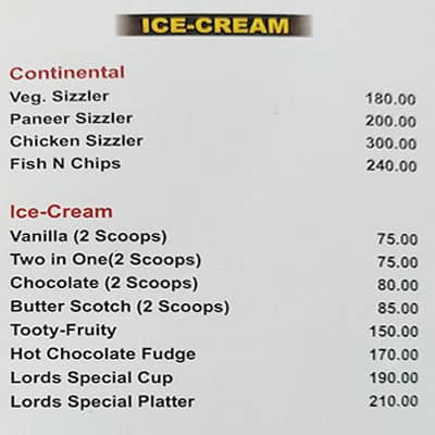 Menu at Lords Restaurant, Kolkata, 12no