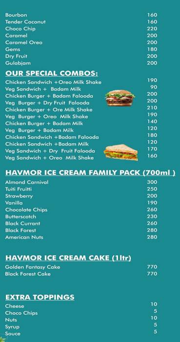 Menu at Cool Zone, Vijayawada