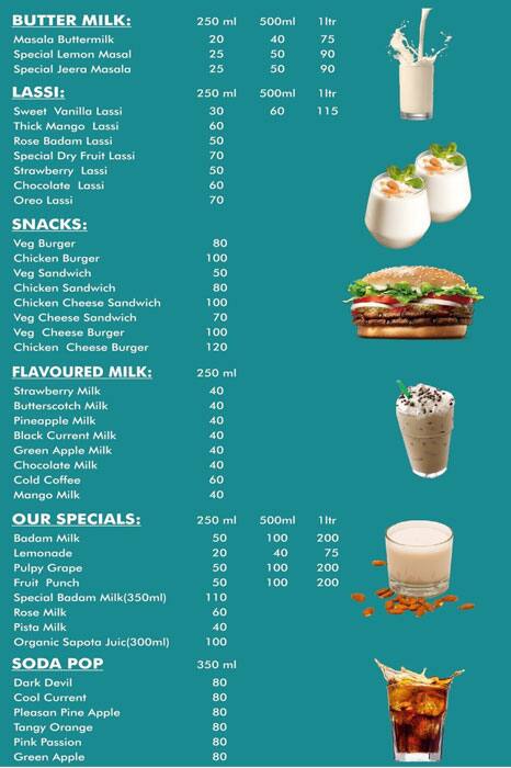 Menu at Cool Zone, Vijayawada