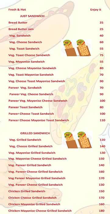Menu of RG Quick Bites Sandwich And Frankie Zone, Khar, Mumbai