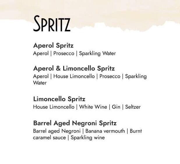 Menu at Sorano, Kolkata