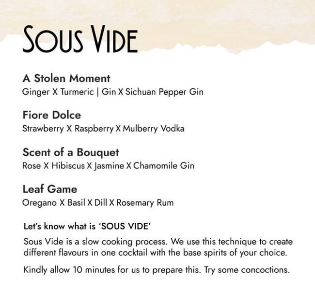 Menu at Sorano, Kolkata