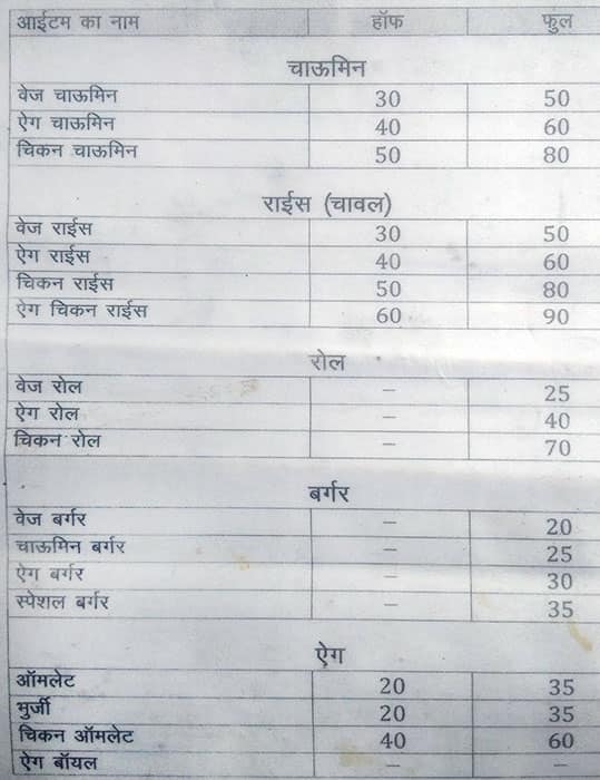 Menu of Raj Burger, Mansarovar, Jaipur