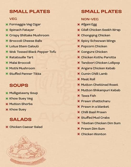 Menu of Akan, Hitech City, Hyderabad