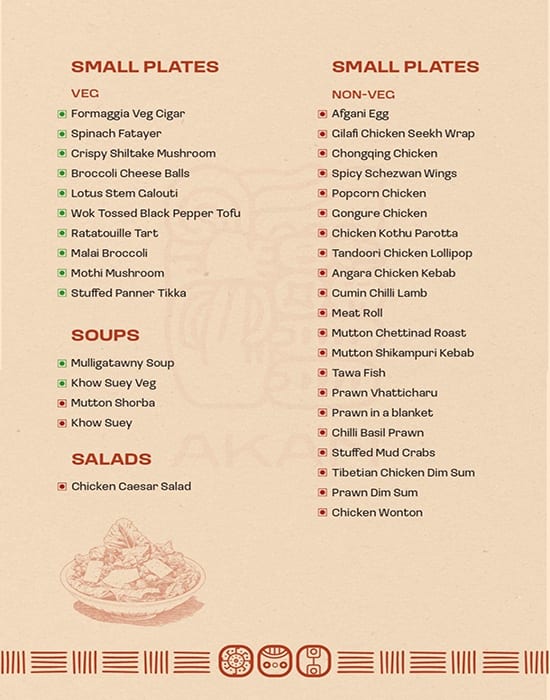 Menu of Akan, Hitech City, Hyderabad