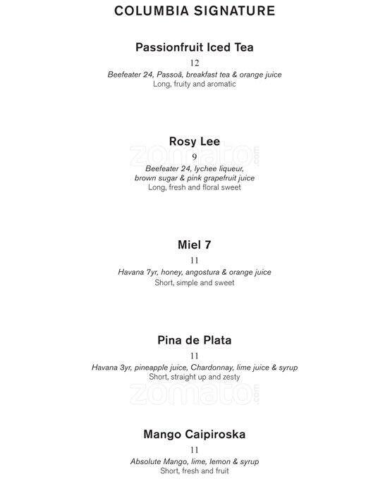 Menu at Columbia Restaurant, London