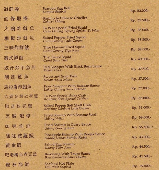 Carta del restaurante Ta Wan, Tangerang, Supermall Karawaci Lantai UG ...