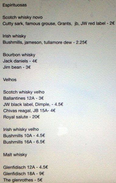 Menu at Cafe Farol, Amadora