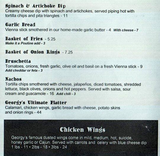 Menu at Georgy Porgys Grill & Bar, Toronto, Lawrence Ave E Unit 1