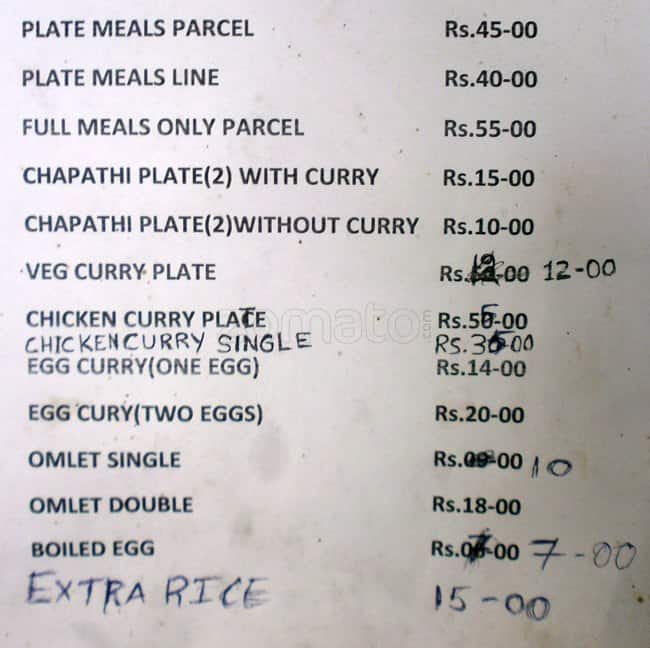 Menu at Venkata Sai Curry Point, Hyderabad, Ayyappa Temple Lane