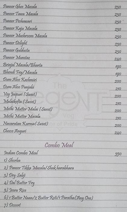 Menu at The Regent, Pune