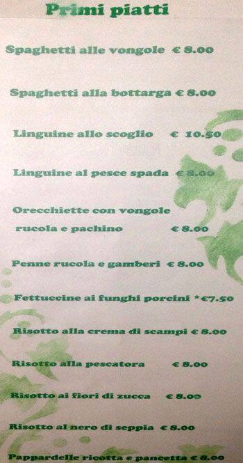 Menu at Mickey Mouse restaurant, Rome