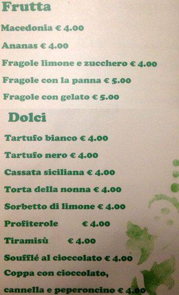 Menu at Mickey Mouse restaurant, Rome