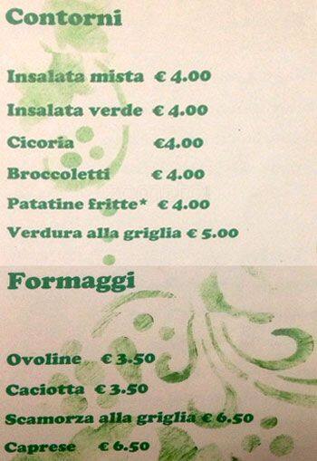 Menu at Mickey Mouse restaurant, Rome