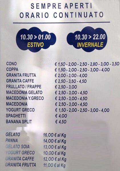 Menu at Zero Gradi, Rome, Via Laurentina