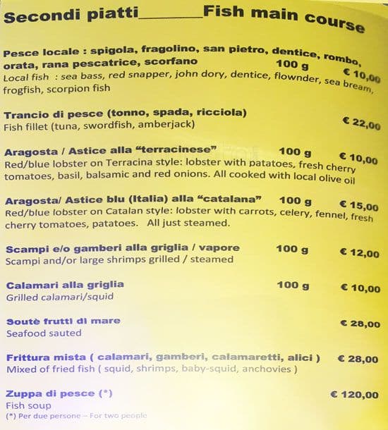 Menu da Sapore di Mare ristorante, Roma, Via Pie' di Marmo 36