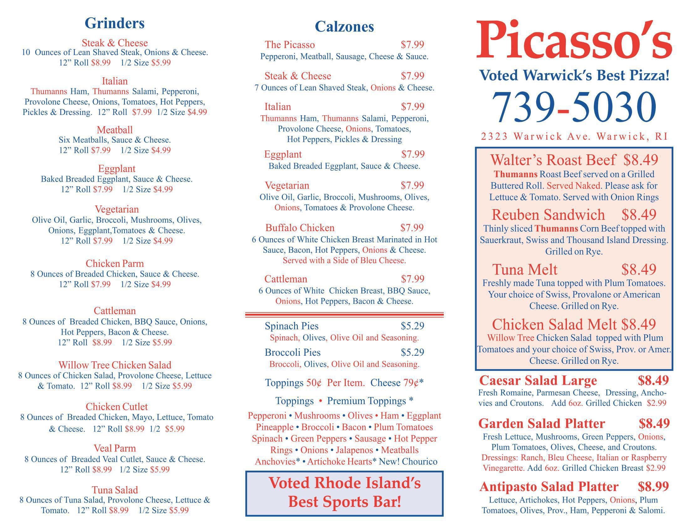 Picasso's Pizza and Pub Menu - Urbanspoon/Zomato