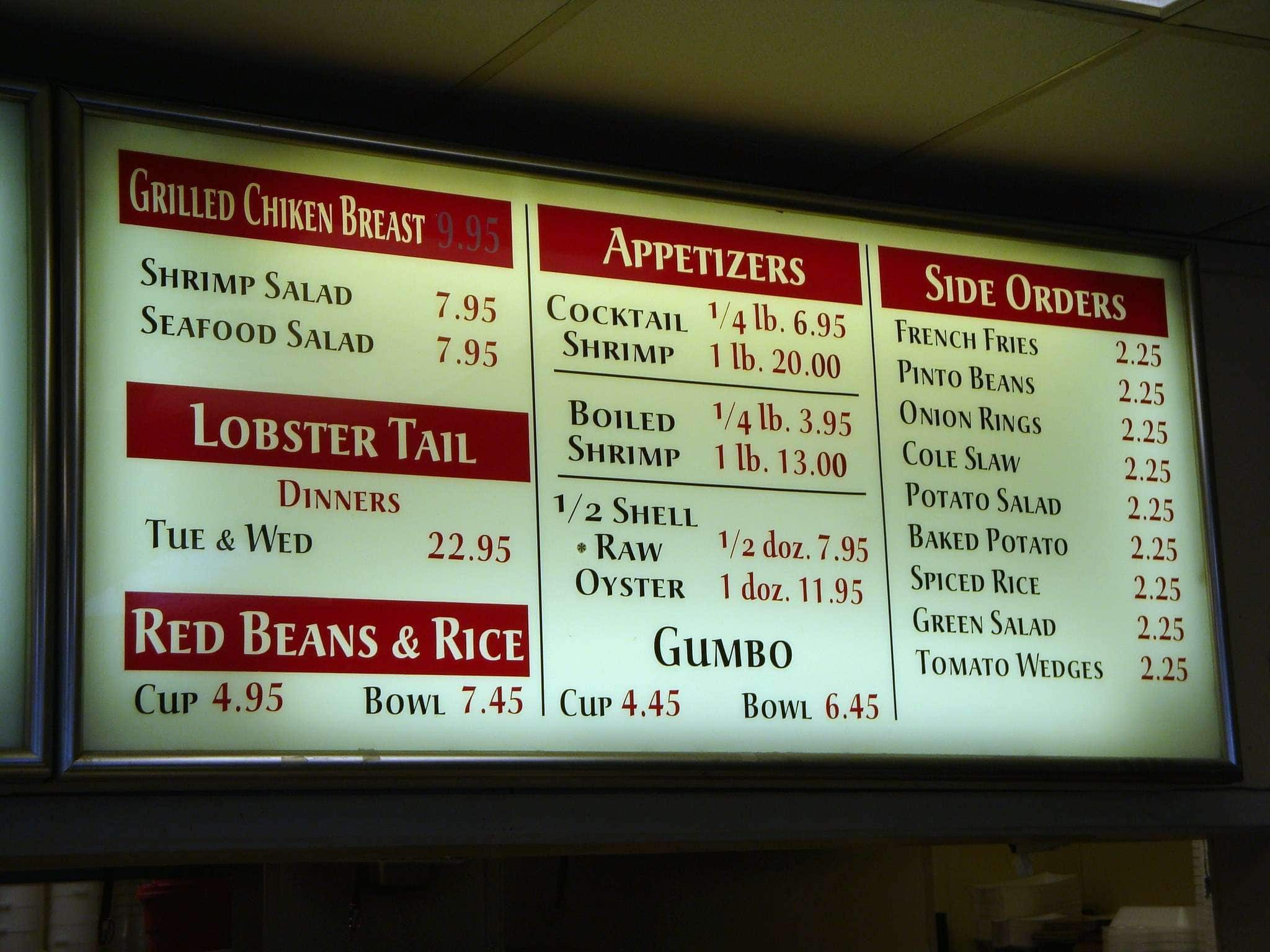 Menu at White River Fish Market restaurant, Tulsa, N Sheridan Rd