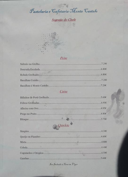 Menu at Monte Castelo, Lisbon
