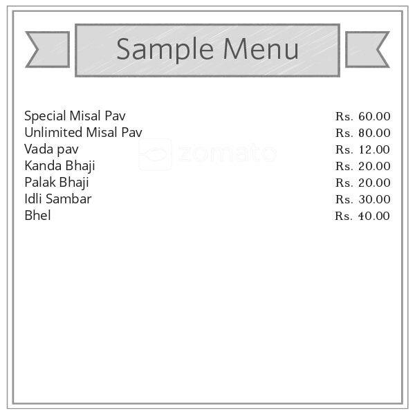 Menu of Shinde Shahi Misal, Pawna, Pune