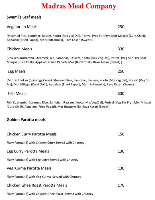 Menu of Madras Meal Company, Wagholi, Pune
