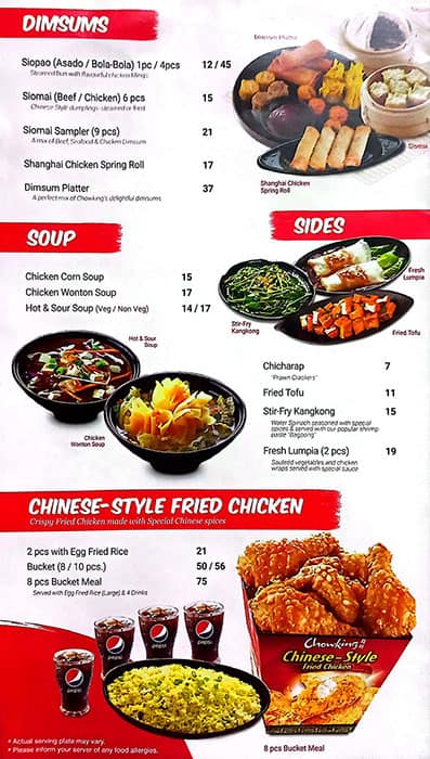 Menu at Chowking restaurant, Dubai, Food Court, Level 1, City Centre ...