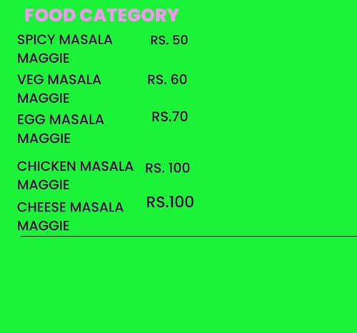 Menu of SD's Maggie Point, Falaknuma, Hyderabad