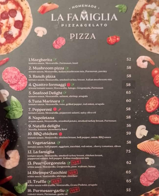 Menu of La Famiglia, Jumeirah Village, Dubai