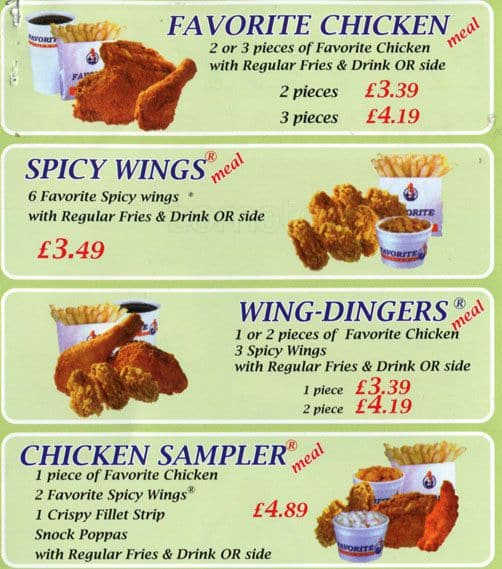 Menu at Favorite Chicken & Ribs Elm Park restaurant, Hornchurch
