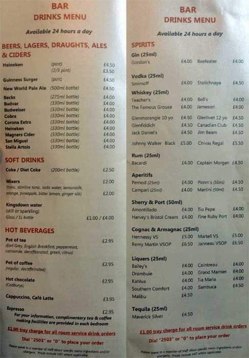 Menu at Hermes Lounge Bar, London