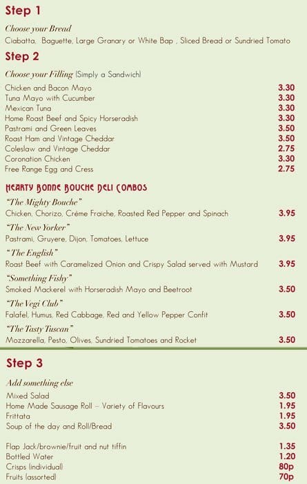 Menu at Bonne Bouche Marylebone · Patisserie, Lunches & Coffee cafe ...