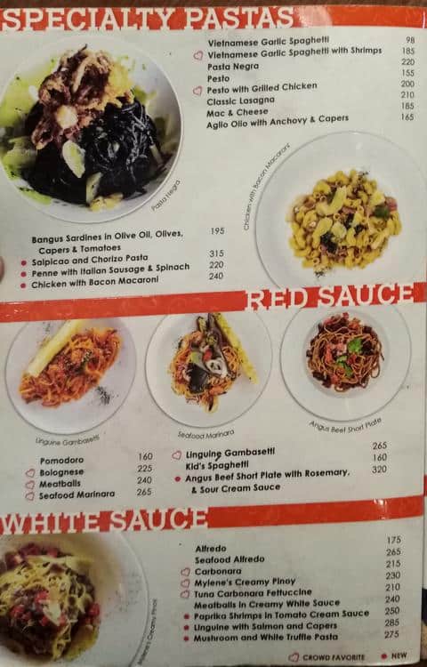 Menu at The Old Spaghetti House, Manila, Robinson's Place