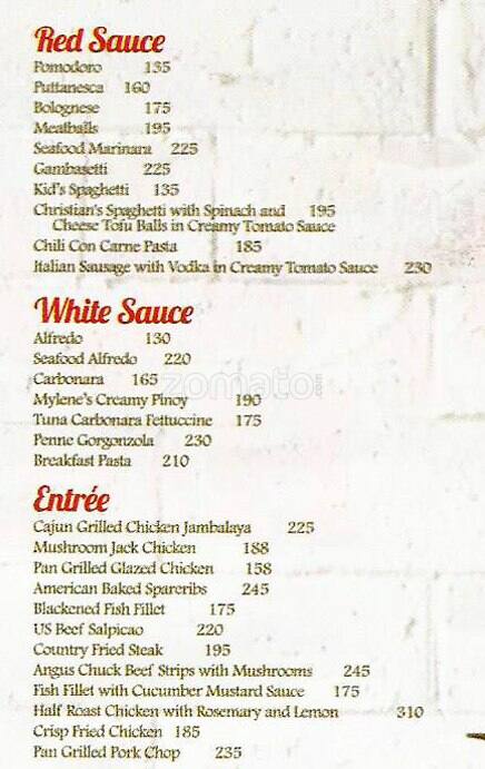 Menu at The Old Spaghetti House restaurant, Makati, WalterMart Makati