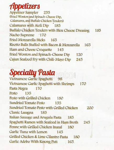 Menu at The Old Spaghetti House restaurant, Makati, WalterMart Makati