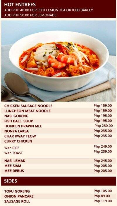 Menu at Toast Box restaurant, Taguig, Lower Ground Floor
