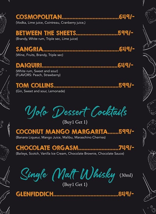 Menu at Yolo Gastro Lounge, Pune, 8th Floor