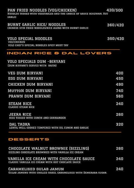 Menu at Yolo Gastro Lounge, Pune, 8th Floor