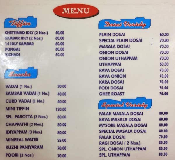 Menu at Sathya Foods A/c. Pure veg., Chennai, No 3/475