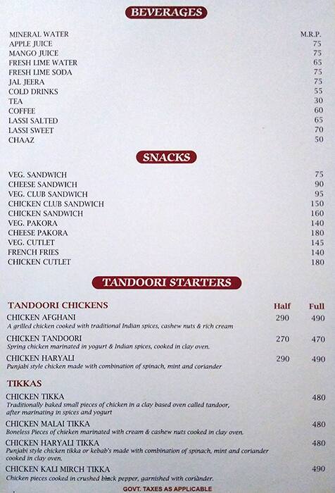 Menu of The Tanya's Cuisine, Sector 39, Noida
