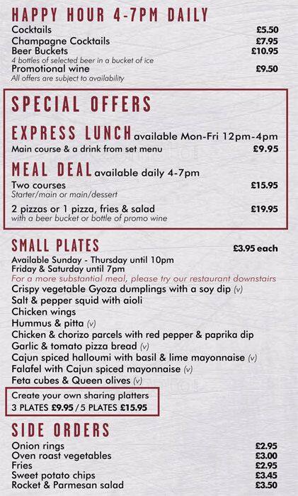 Menu at Velvet Hotel, Bar & Brasserie, Manchester, 2 Canal St