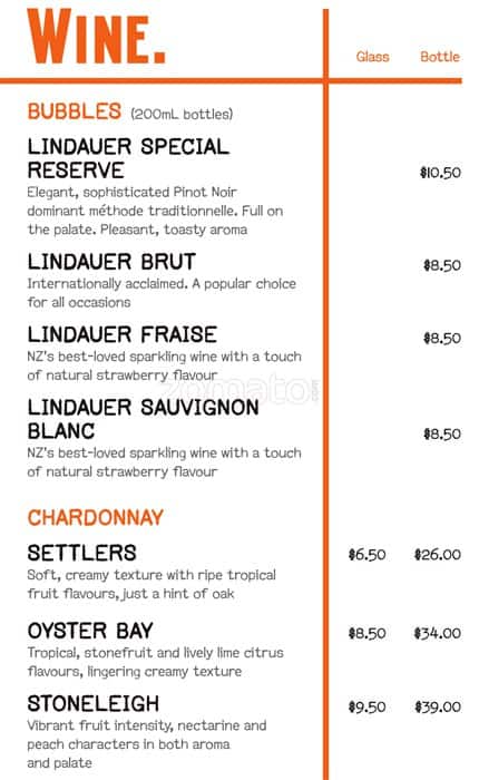 Menu at The Junction Sports Bar, Auckland