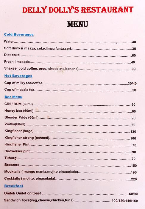 Menu at Delly Dolly, Reis Magos