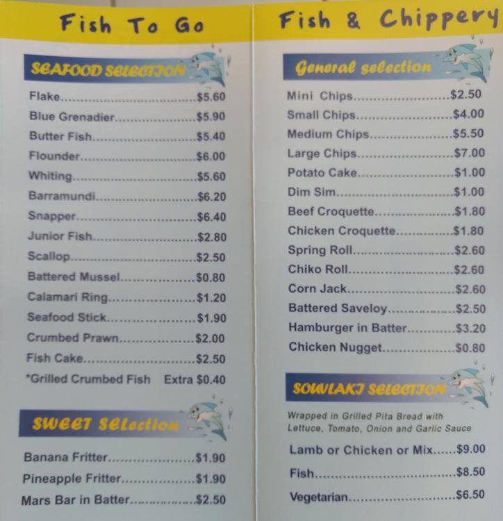 Menu at Fish to Go fast food, Keysborough