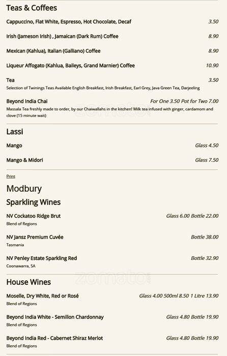 Menu at Beyond India | Modbury restaurant, Modbury North, 108 Kelly Rd