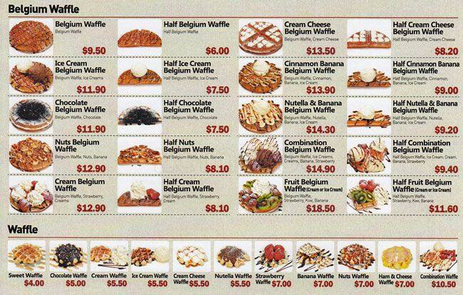 Menu at Waffle & Coffee cafe, Adelaide