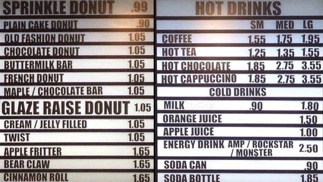 Menu at Tyler's Donut House restaurant, Everett