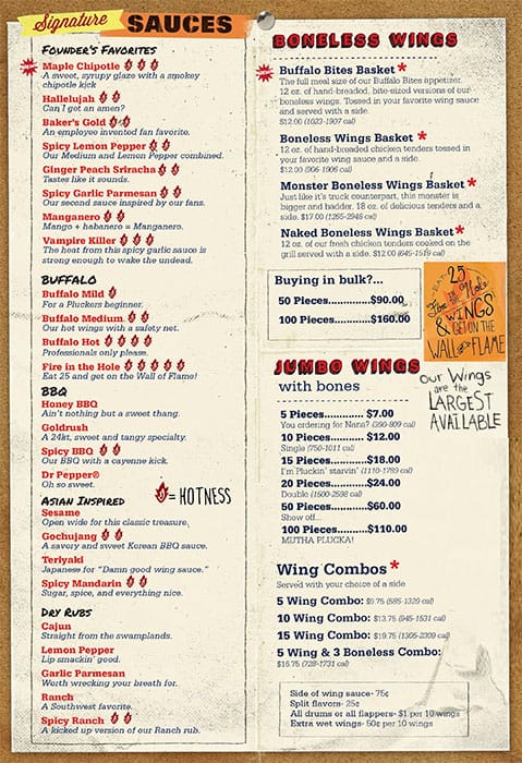 Menu at Pluckers Wing Bar, Dallas, Greenville Ave Ste 406