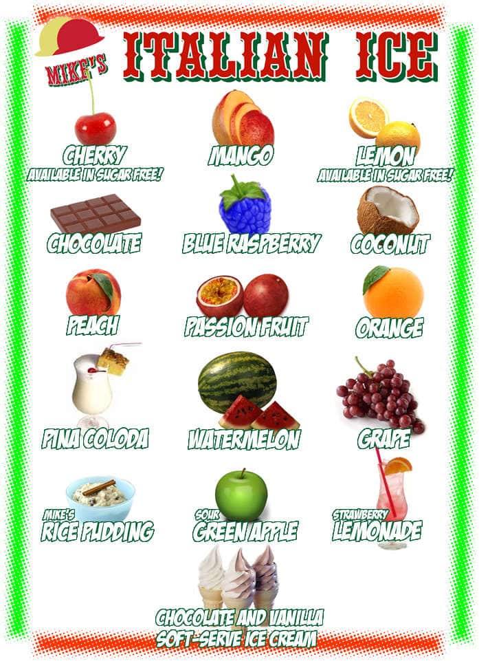 Menu at Mike's Italian Ice desserts, Orlando