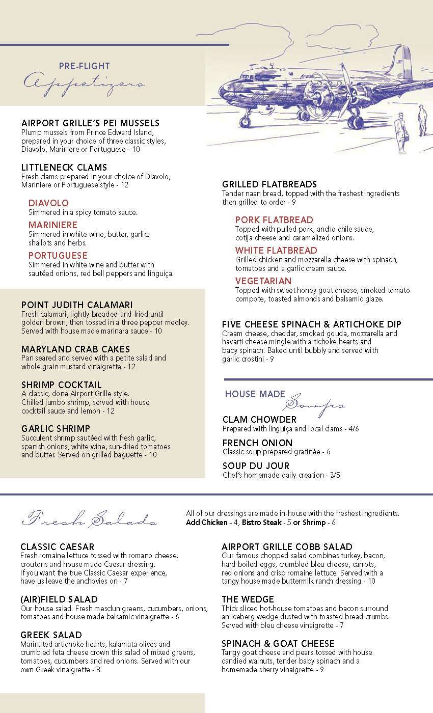 Menu at The Airport Grille restaurant, New Bedford, Airport Road
